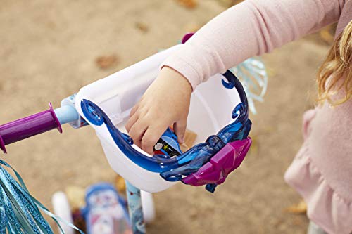Huffy 78919 Frozen 2 Girl Scooter for Kids, Elsa & Anna Graphics, Handlebar Bin, Preschool Three Wheels & Streamers, Blue/White
