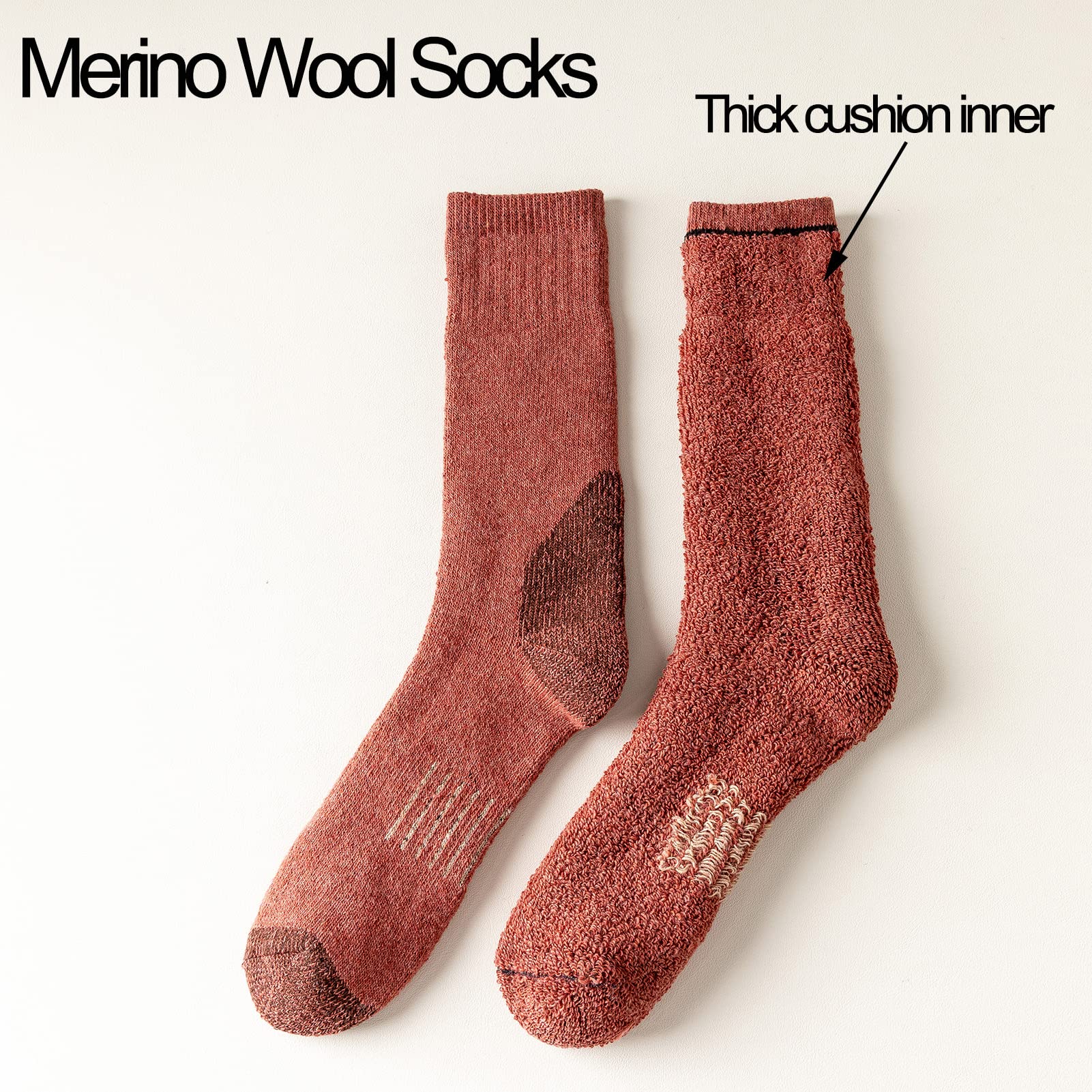 JORMATT Cushioned Merino Wool Hiking Socks for Men Women Thermal Heated Warm Crew Boot Sock 3 Pairs, Men's Shoe Size 7-11