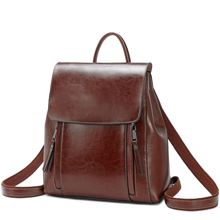 Iswee Vintage Waxy Leather Ladies Backpack Purses for Women Backpack Style Anti-theft Casual Daypack Shoulder Bag Fashion Bag (Coffee)