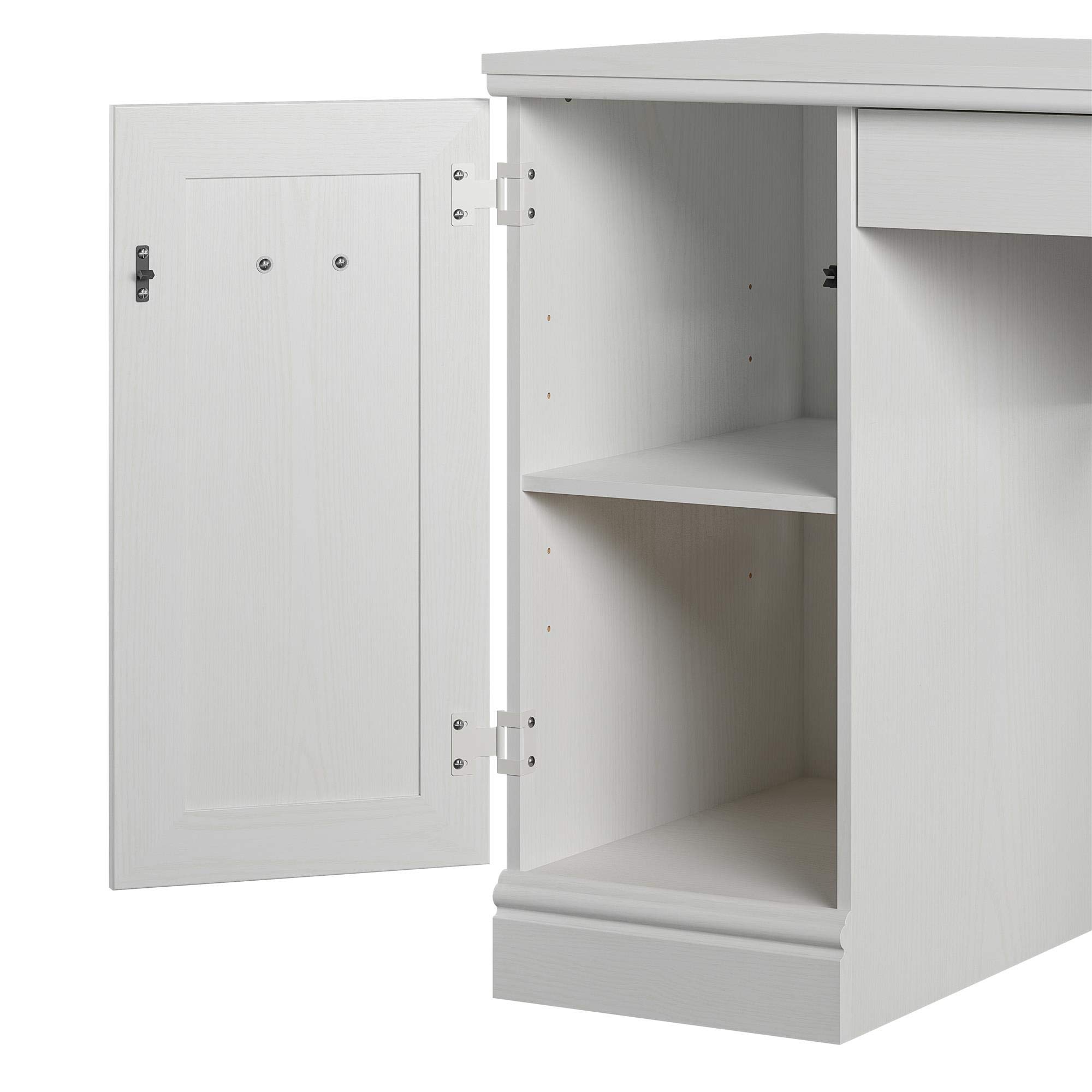 Home Office Desk White Workstation Furniture Cabinet Shelves Storage Organize Drawer Laptop Computer Table PC Study Writing Reading Double Pedestal Design