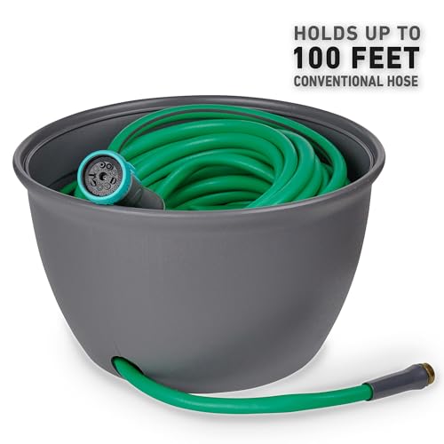 Mighty Tuff Decorative Garden Hose Storage Pot, Durable Garden Hose Holder, Stylish Garden Hose Storage for 100 Foot Standard Hose or 300 Foot Retractable Hose