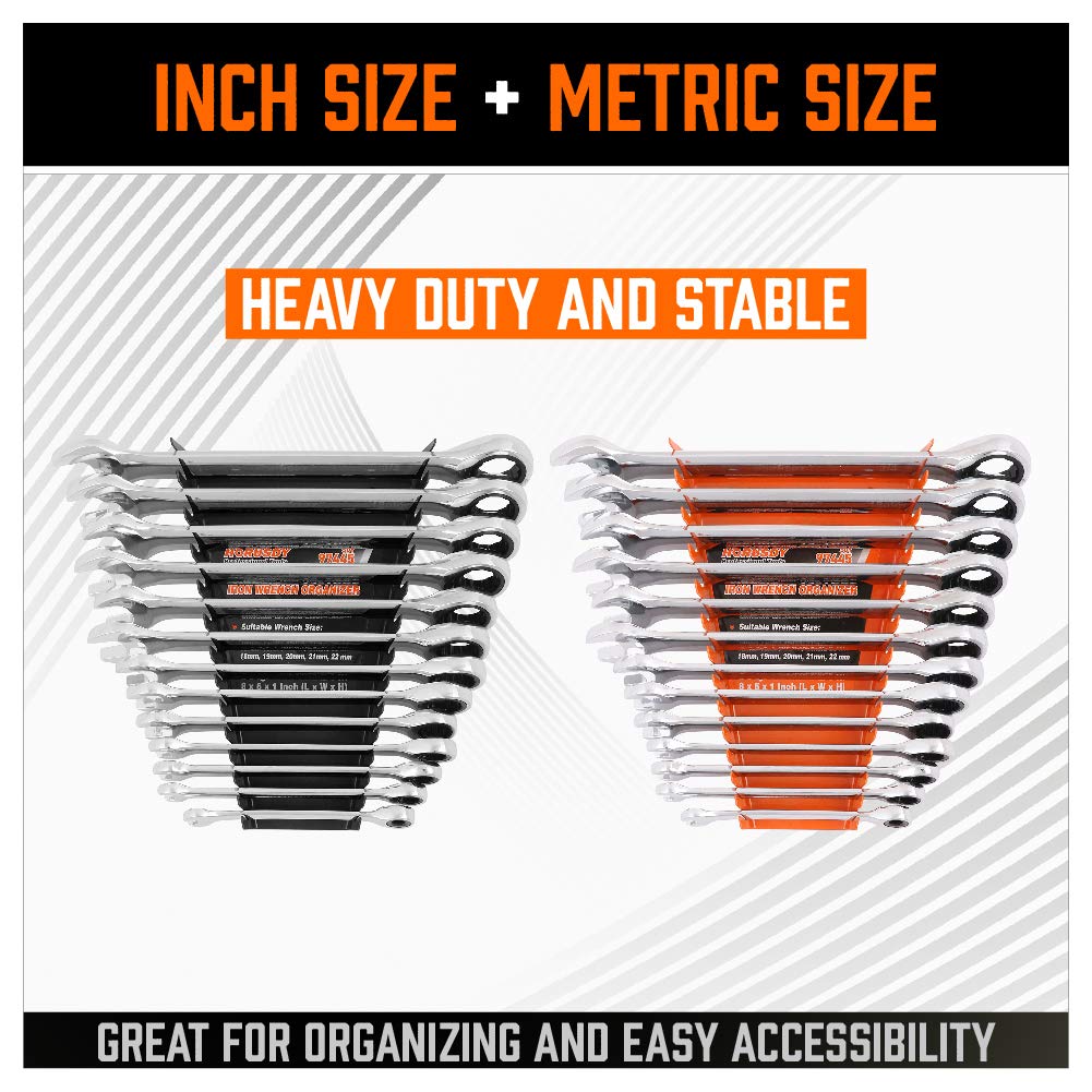 HORUSDY 26-Slot Metal Wrench Organizer, Heavy Duty Wrench Organizer for Tool Box, SAE & Metric Wrench Storage Wrench Holder