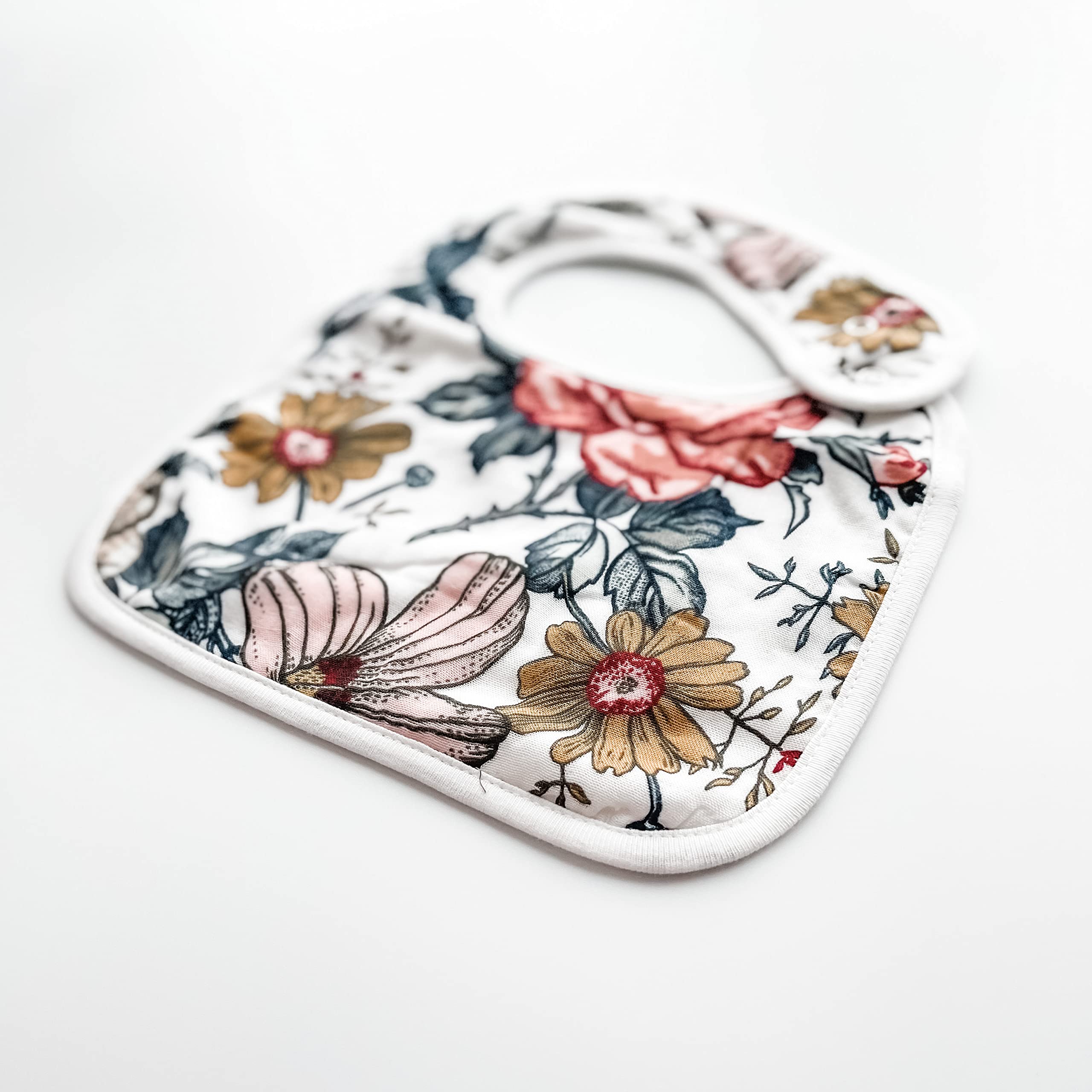 Milkmaid Goods Bamboo Baby Bibs, Gender Neutral Adjustable Snap Bib for Boys and Girls, Soft & Absorbent Drooling Pad for Teething, Machine Washable (Hattie, Bib)