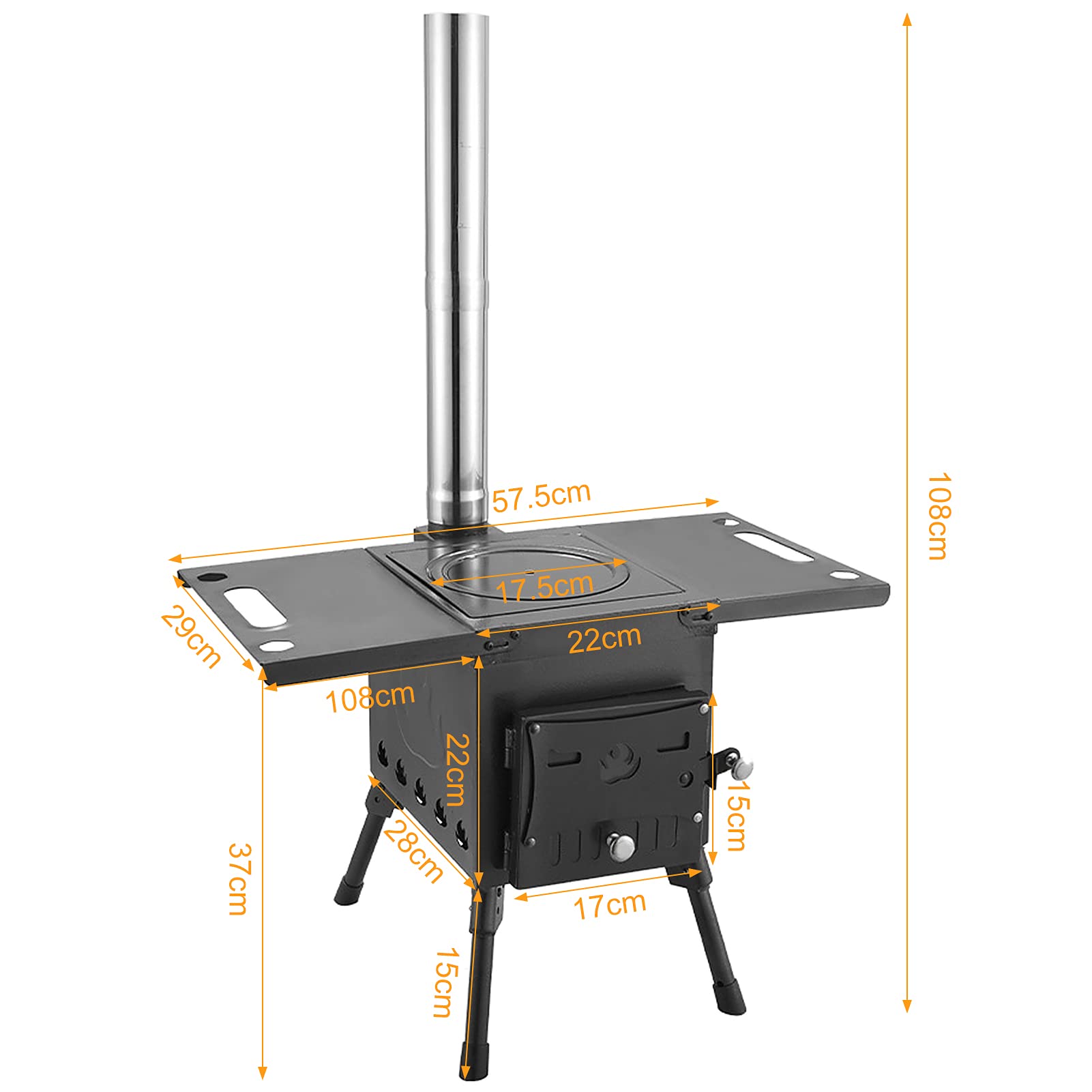 MengK Portable Foldable Wood Burning Stove Camp Tent Stove with Chimney Pipe for Tent Shelter Heating Cooking