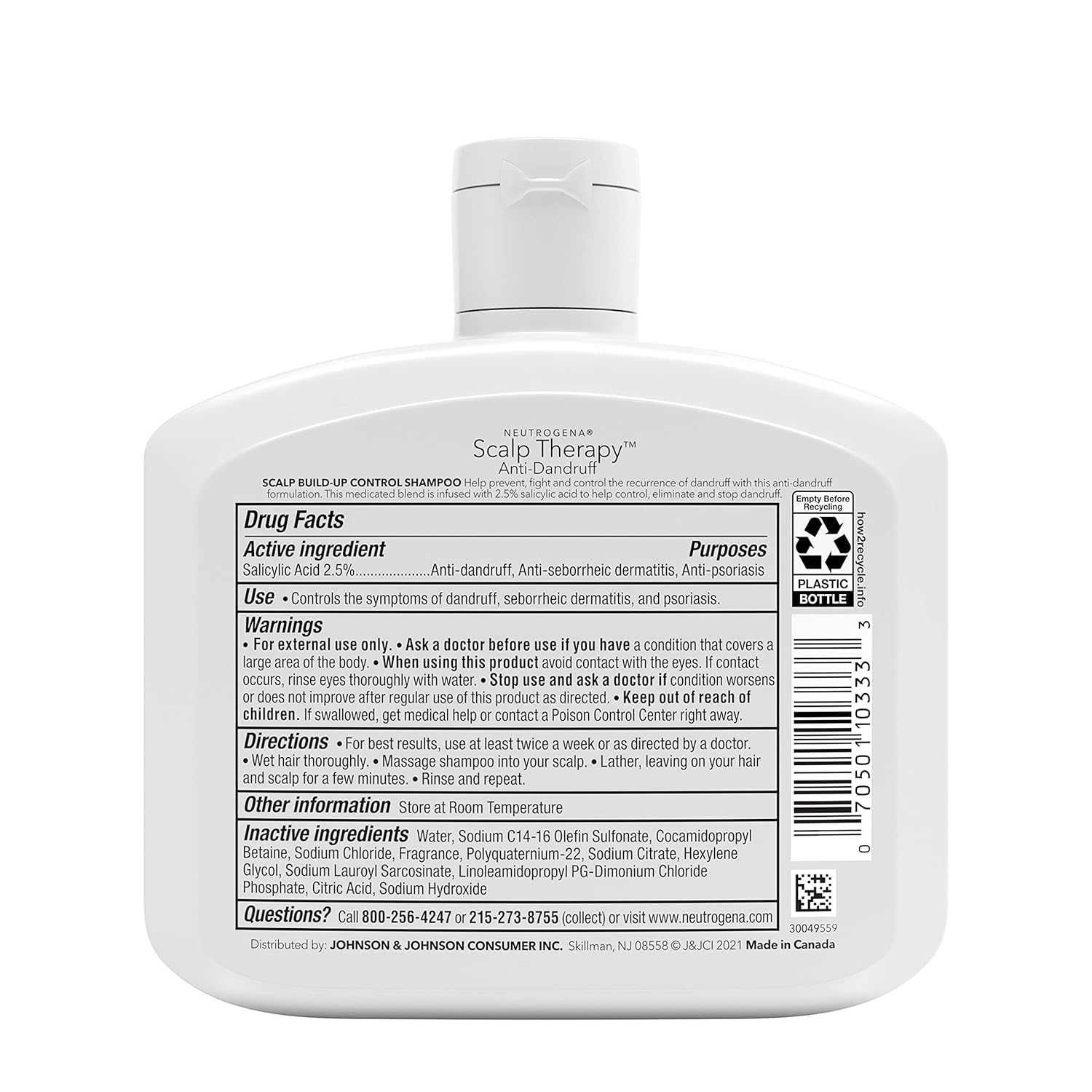 Neutrogena Scalp Therapy Anti-Dandruff Shampoo for Scalp Build-up Control, 2.5% salicylic acid, with Apple Cider Vinegar Fragrance, 12 fl oz