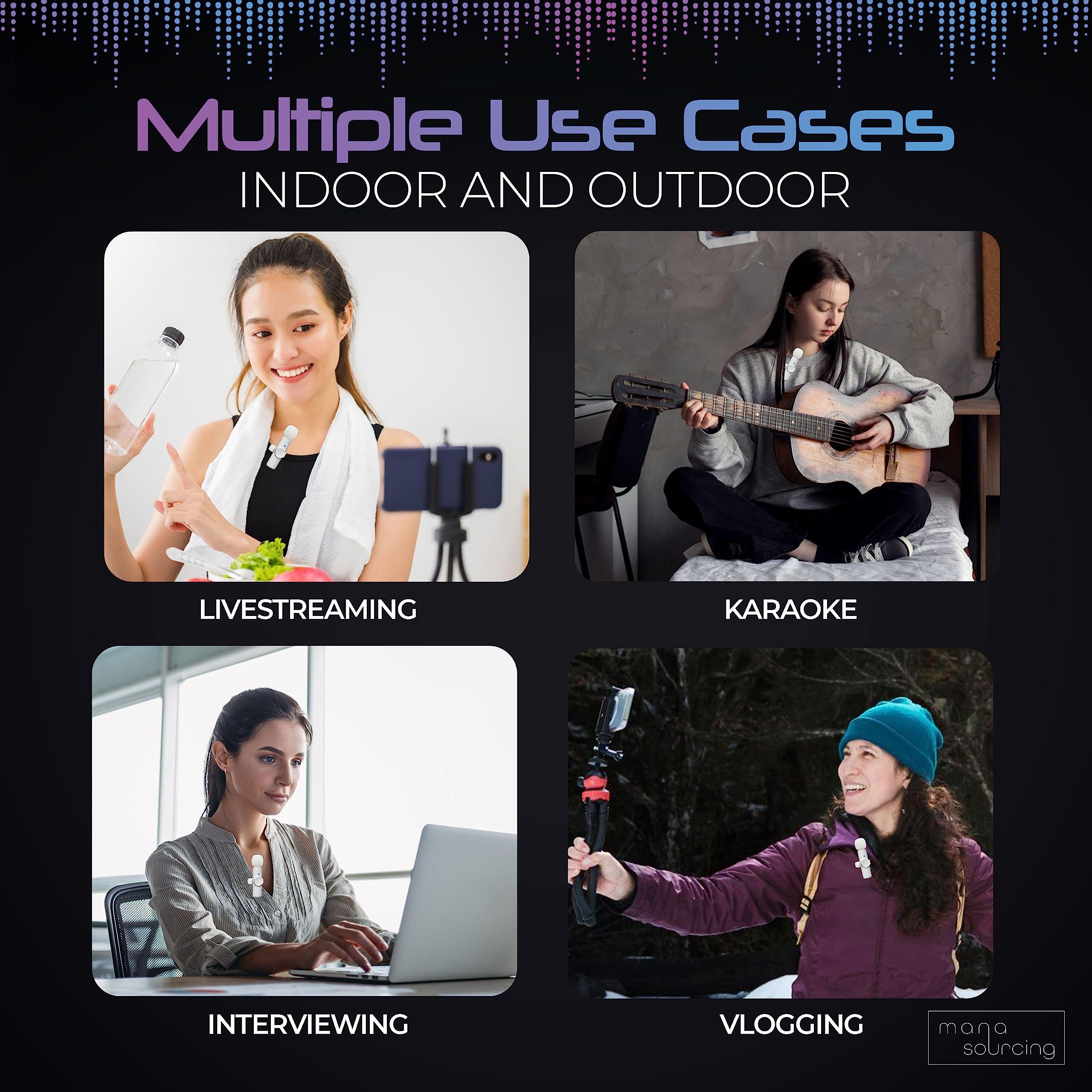 MANA Wireless Lavalier Microphone with Active Noise Reduction, Wireless Microphone for USB-C, Lapel Clip On Wireless Mic for Content Creator, Wireless Mini Microphone for USB-C Port β White