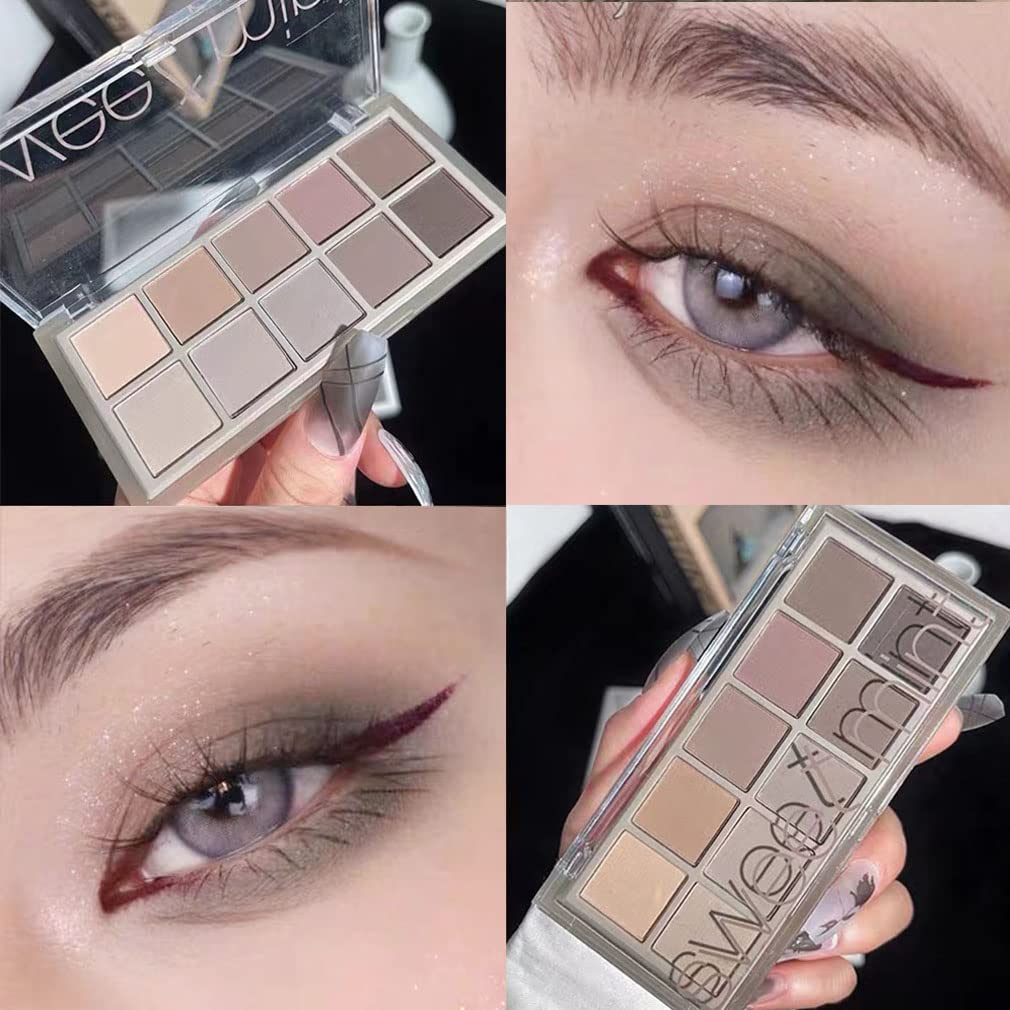 Miniling 10 Colors Eyeshadow Palette Smooth Matte Nude Eyeshadow Makeup Palette with Professional Eyeshadow Brush, High Pigmented, Blendable Long Lasting Neutral Eye Palette, Easy to Use - 04#