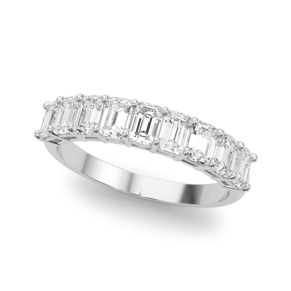 JewelMore 2 Carat Emerald Lab Grown 14K Diamond Nine Stone Anniversary Band for Women (F-G/VS-SI) White Gold 7