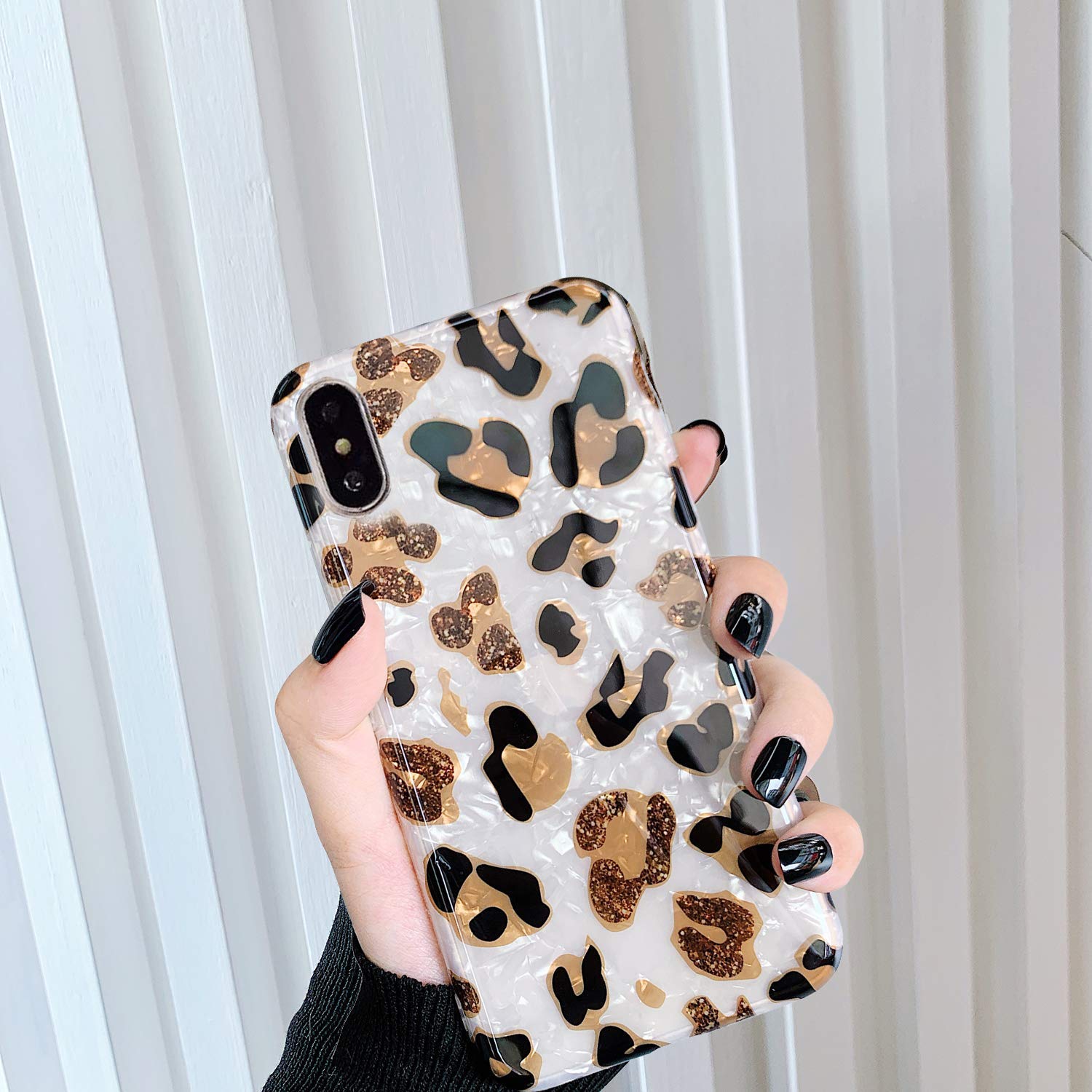 J.west iPhone Xs Max Case,Luxury Sparkle Bling Leopard Print Cheetah Pattern Design Translucent Soft TPU Silicone Protective Phone Case Cover for Girls Women for Apple iPhone Xs Max 6.5 inch (White)