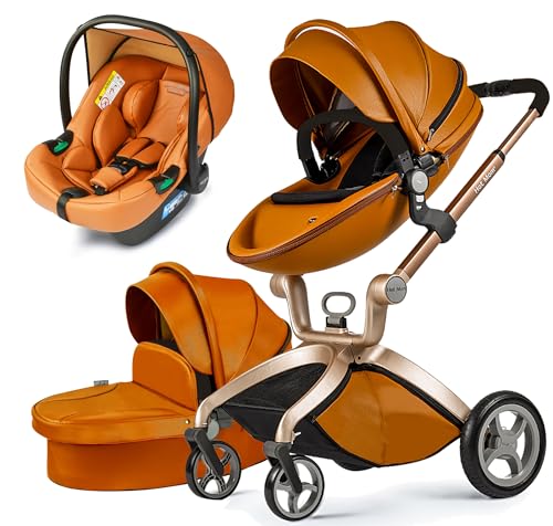 Hot Mom Baby Stroller Baby Carriage with Adjustable Seat Height Angle and Four-Wheel Shock Absorption,Variable Seat,High Landscape and Fashional Pram Stroller 2023 (F22 Brown)