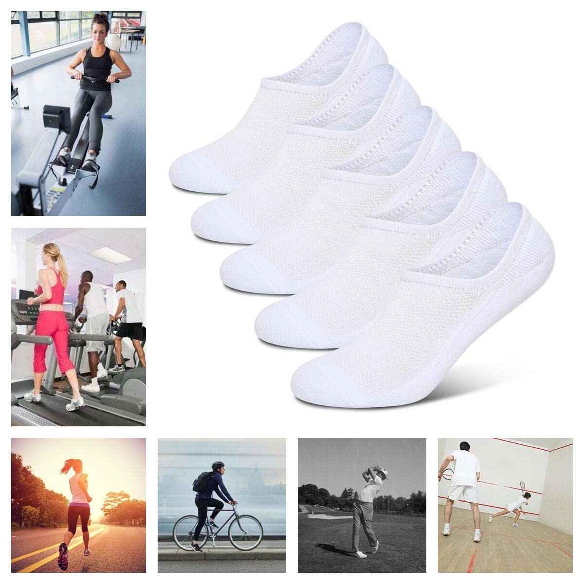 Henwarry Women's Thick Cushion Low Cut Cotton Ankle Socks Running Mesh No Show Athletic Socks-5 Pairs (A02-White, 9-11)
