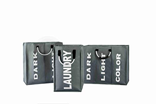 ZHOUDUN ZD-WD3-010-DGRAY 2 Sections Large Laundry Hamper Collapsible Foldable Fabric Clothes Sorter Storage Bag Laundry Bag Laundry Baskets with Handles for Dirty Clothes for Home Bathroom Closet