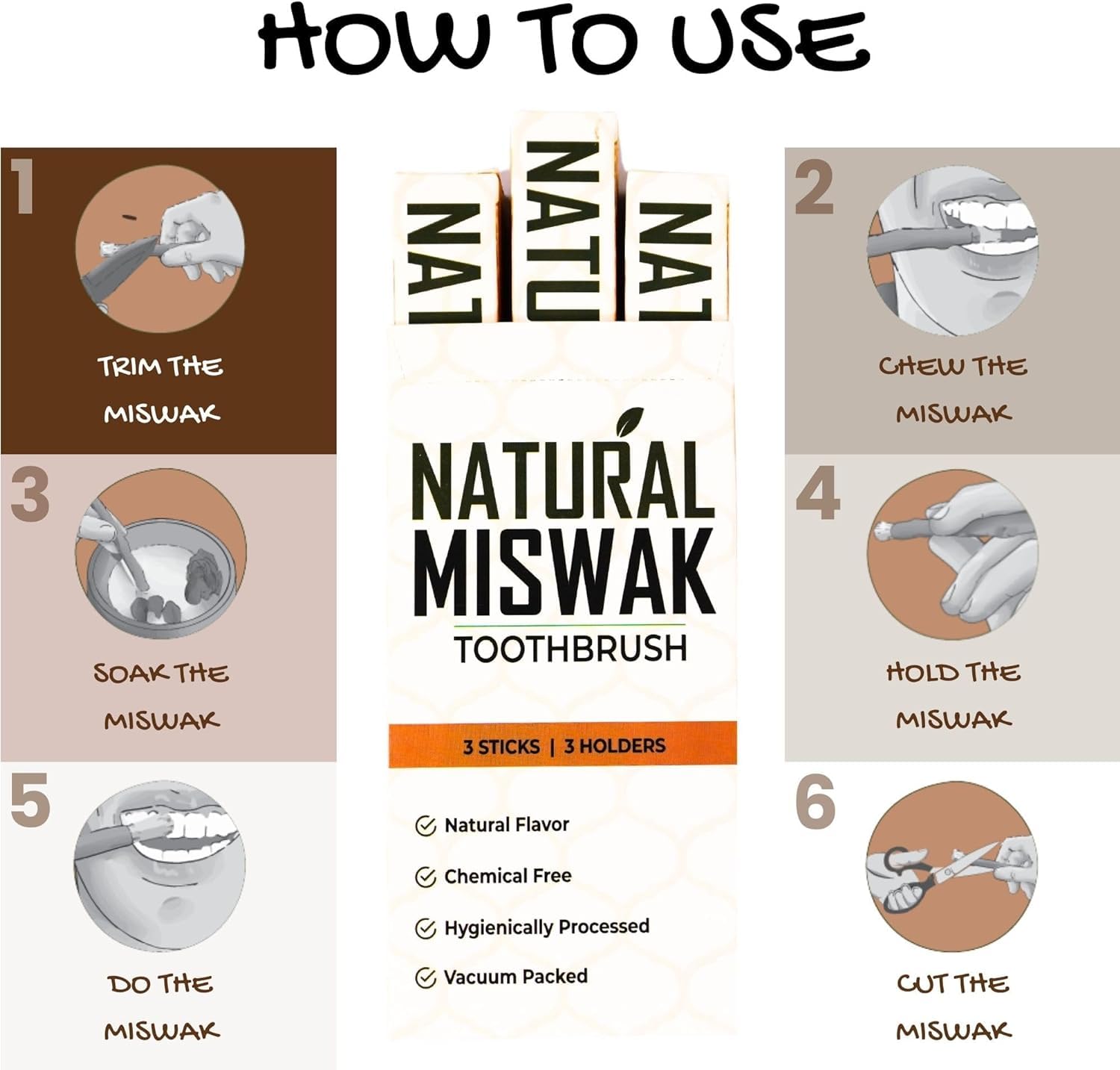 Miswak Sticks for Teeth, Natural Toothbrush, No Toothpaste Needed, Miswak Toothbrush Stick also known as Siwak Chew Sticks for Humans, Meswak, مسواك