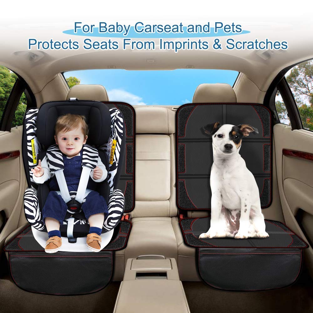J&C Car Seat Protector for Child Carseat Waterproof Baby Car Seat Protector with Thickest Padding and Non Slip Backing 2 Pockets, fit for SUV Sedan Leather Seats