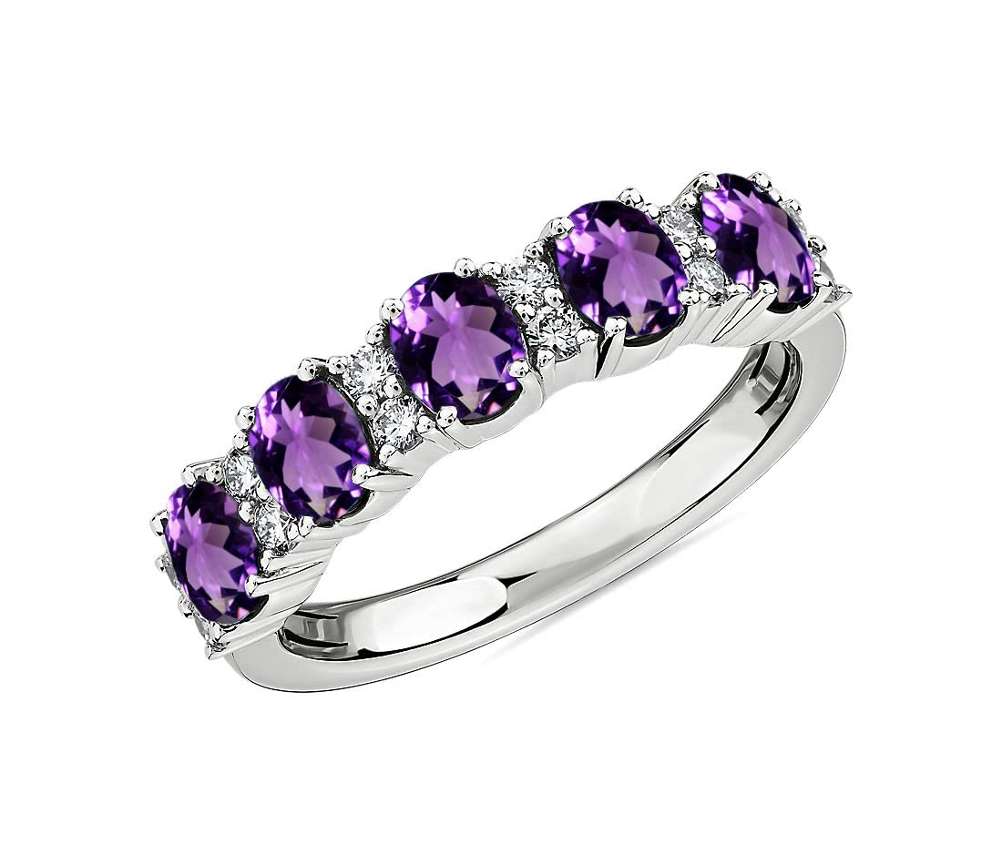 Jewelrygift 925 Sterling-Silver Eternity Band Ring Natural Amethyst Gtone Beautiful Chakra Healing Birthstone Western Design Bridal Wedding Jewelry for Women Ring Size : 8
