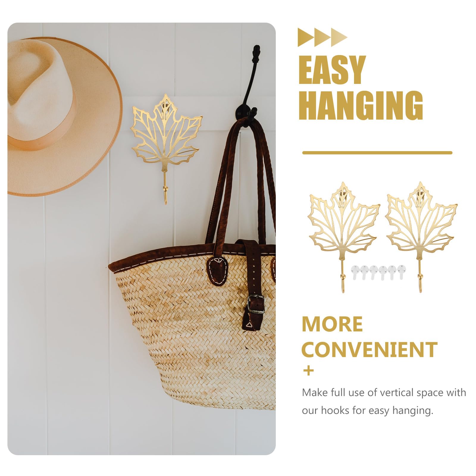 PRETYZOOM Hollow-Out Leaf Wall Hooks, Decorative Iron Hooks Wall Mounted Metal Coat Hooks for Coat Hats Towels, Single Prong Wall Mount Hangers for Closet, Bathroom