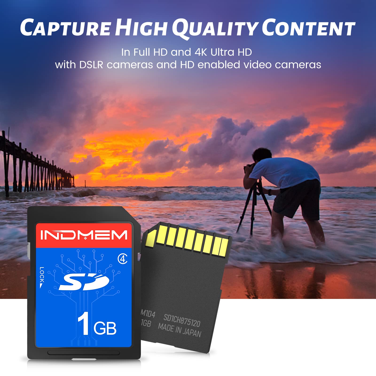 INDMEM SD Card 1GB (2 Pack) Class 4 Flash Memory Card MLC Stanard Secure Digital Cards Camera Cards