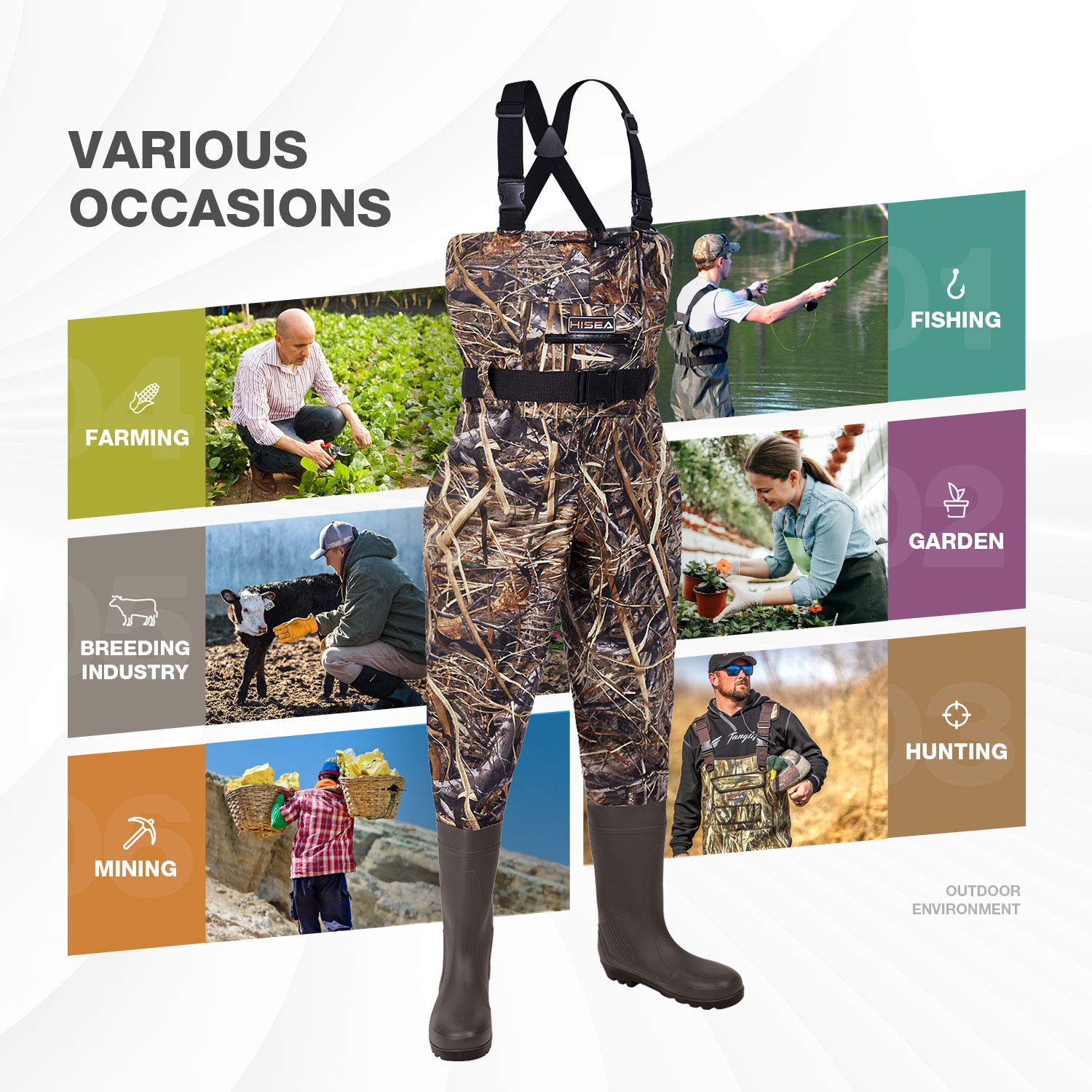 HISEA Upgrade Chest Waders Fishing Waders for Men with Boots Waterproof Lightweight Bootfoot Cleated 2-Ply Nylon/PVC