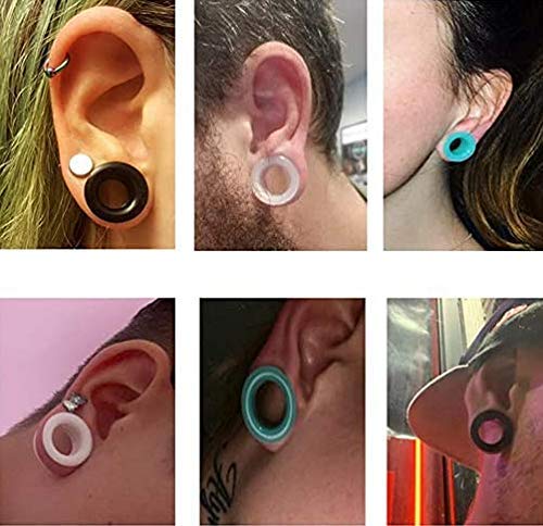 HISHION 24pcs Silicone Tunnels Plugs Ear Gauges 6G-1 inch Flexible Double Flared Multicolored Expander Set for Women Men Body Piercing(9/16"(14mm))