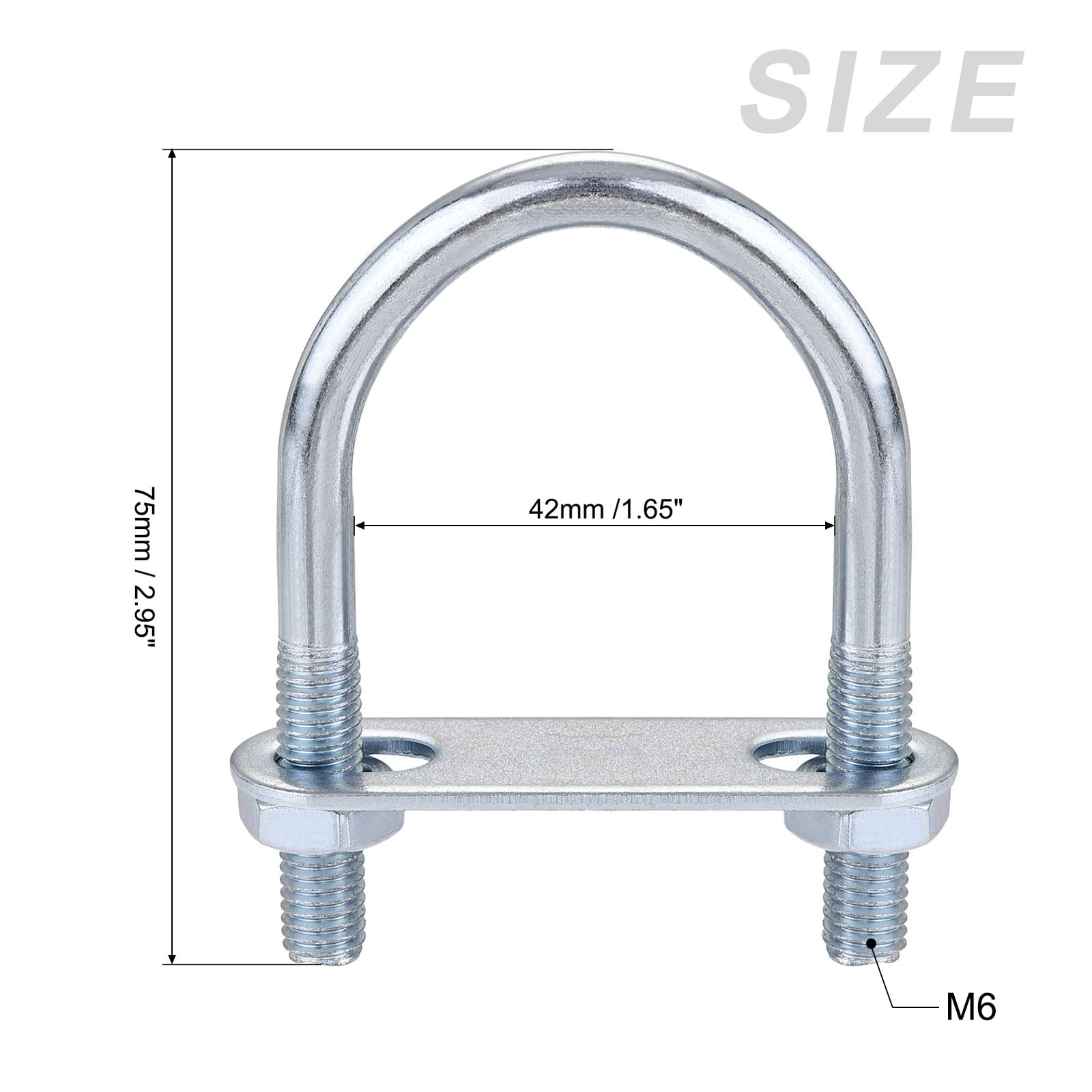 METALLIXITY U Bolts 2 Sets (M8x42x75mm), Round U Bolt Steel with Nut and Plate - for Construction, Pipe