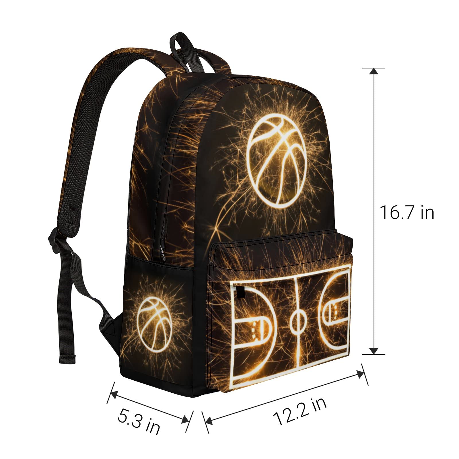 Gsobvpe Backpack for Boys & Girls, Lightweight 17 Inch Bookbag with Bottle Side Pockets for Picnic, Camping (BP-basketball)