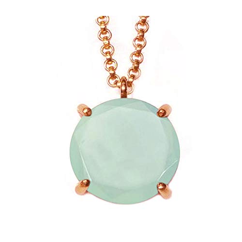 JewelryGift Natural Aqua Chalcedony Pendant with Chain Faceted Gemstone Aqua Rose Gold Plated Beautiful Pendant for s and Womens
