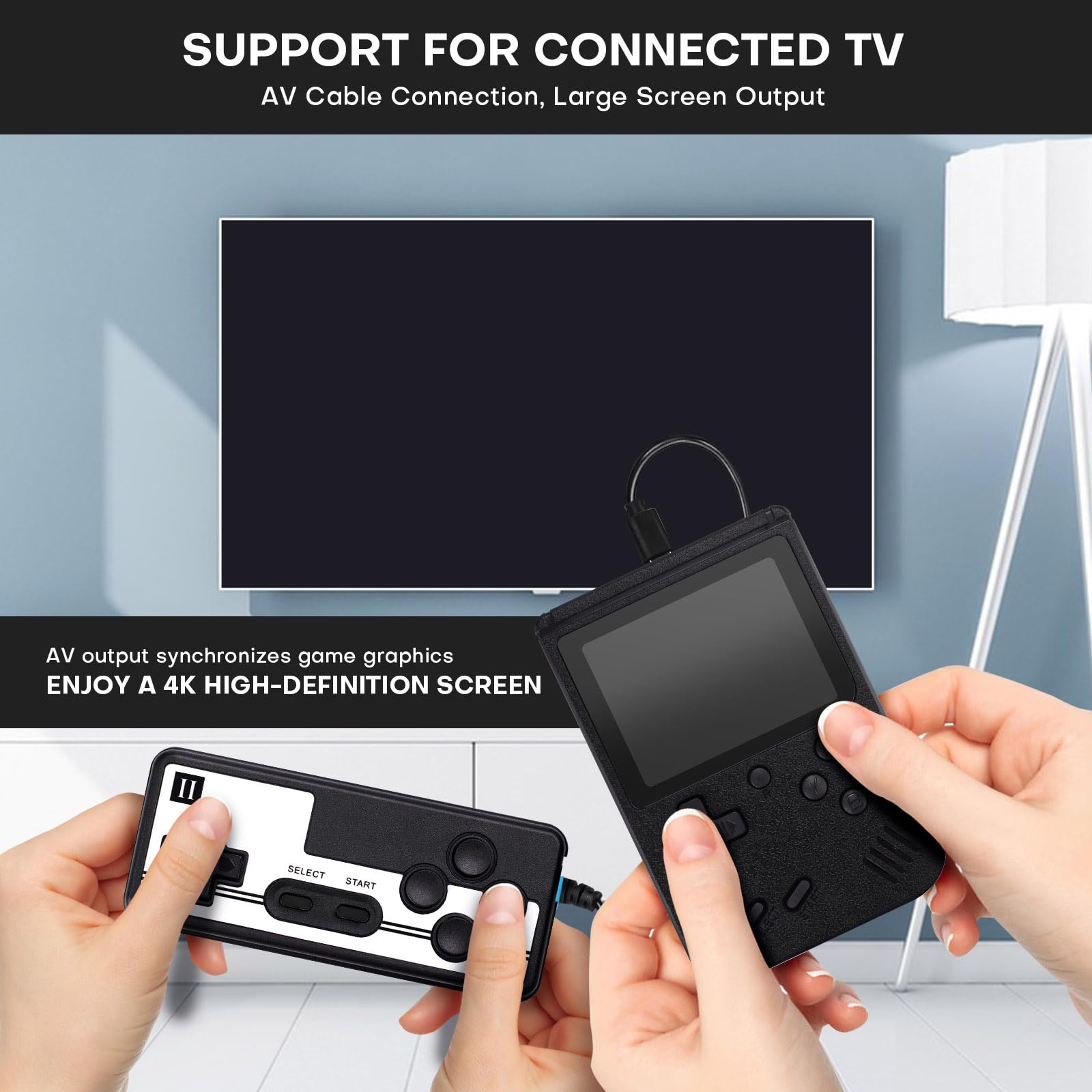 Handheld Game Console with Classical Retro Single and 2 Players, 3.0 Inch Gameboy Kids Screen Portable Retro Video Game Console Support TV Connection(400 Black Games)