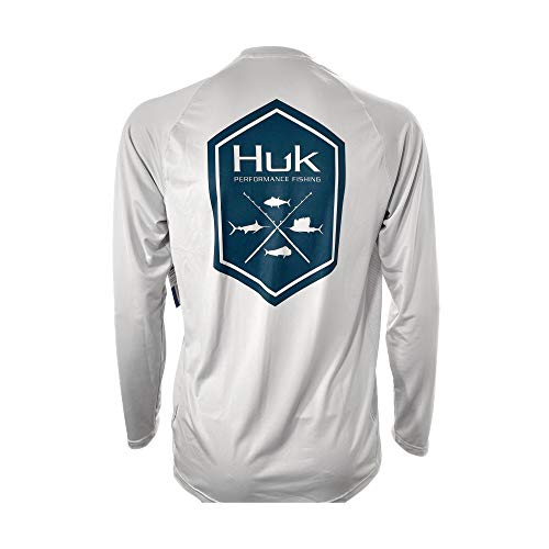 HUK Men's Pursuit Long Sleeve Sun Protecting Fishing Shirt, Hex-Glacier, Medium