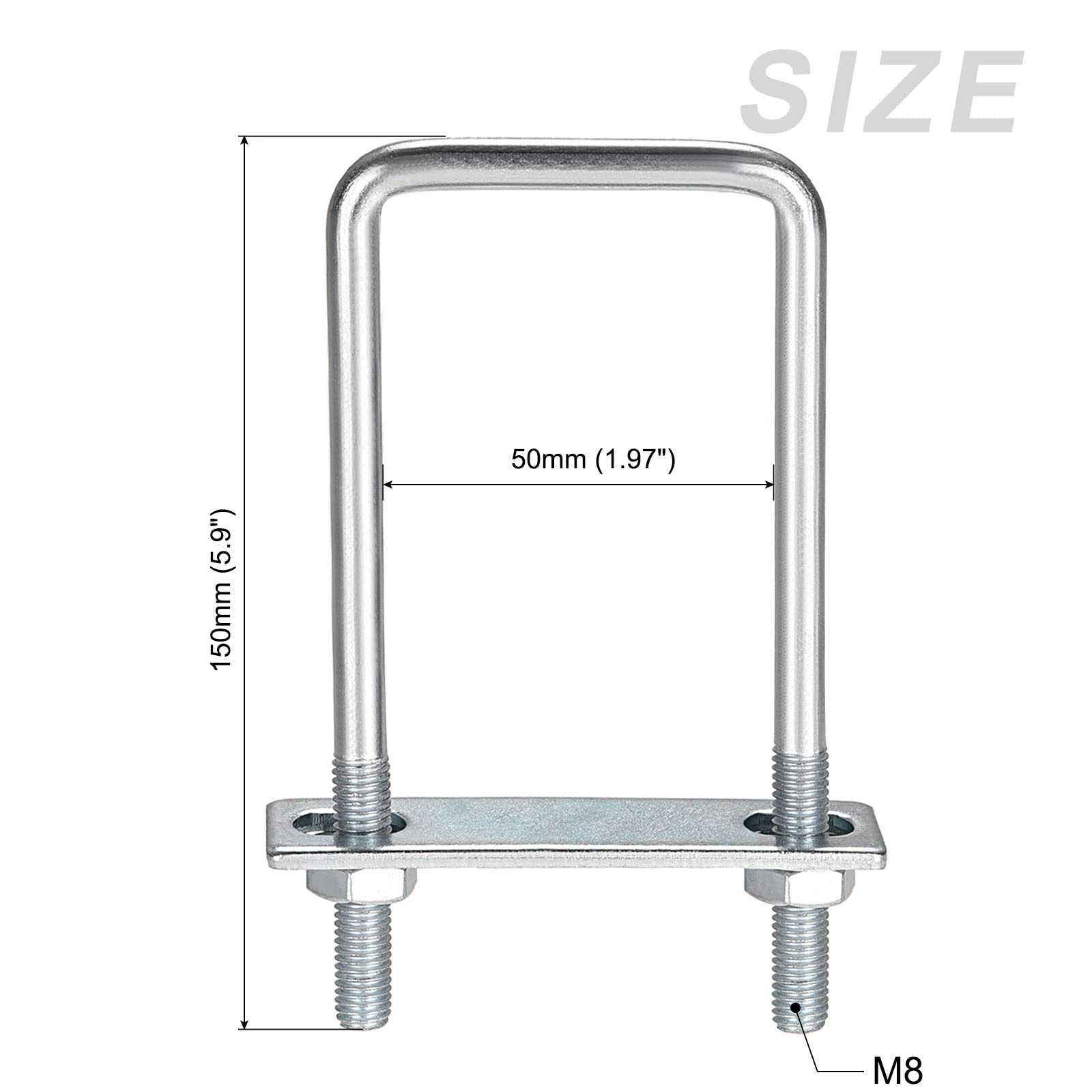METALLIXITY U Bolts 4 Sets (M8x50x150mm), Square U Bolt Carbon Steel with Accessories - for Construction, Pipe