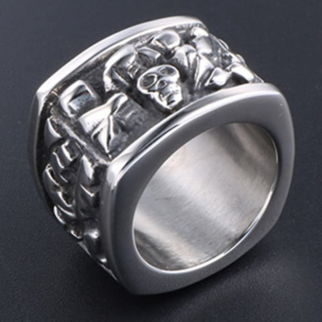 Jude Jewelers 16mm Stainless Steel Square Shaped Gothic Skull Biker Halloween Cocktail Party Ring (Silver, 13)