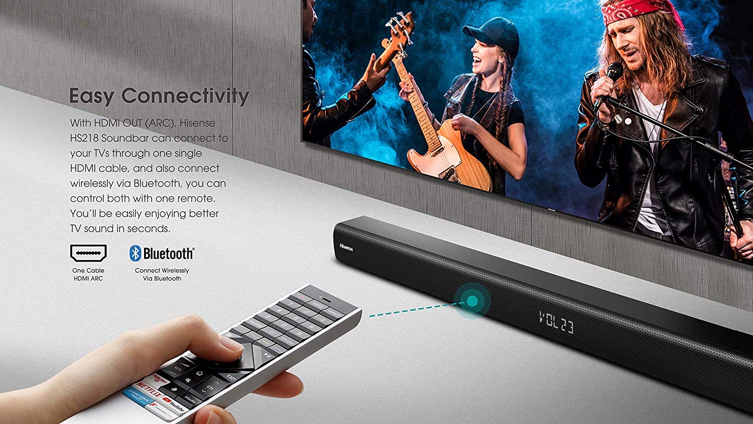 Hisense 85H6570G 85-Inch 4K Ultra HD Android Smart TV with Alexa Compatibility (2020) 2.1 Channel Sound Bar Home Theater System with Wireless Subwoofer and Bluetooth (Model HS218)