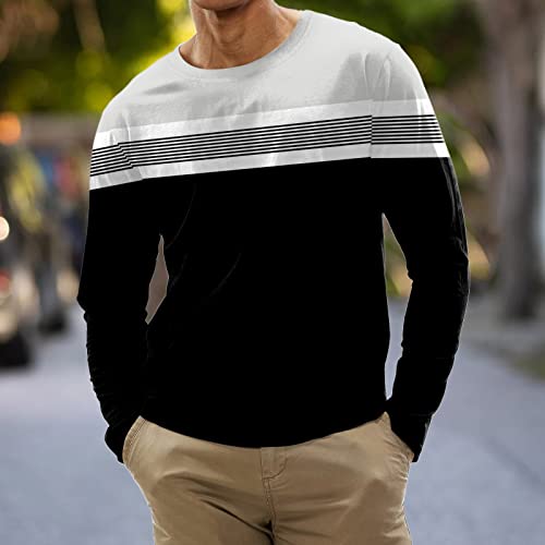Men's Fashion Casual Comfortable Pullover Stripe Printed Sweatshirt Loose Long Sleeve O-Neck Shirts Tops Blouse