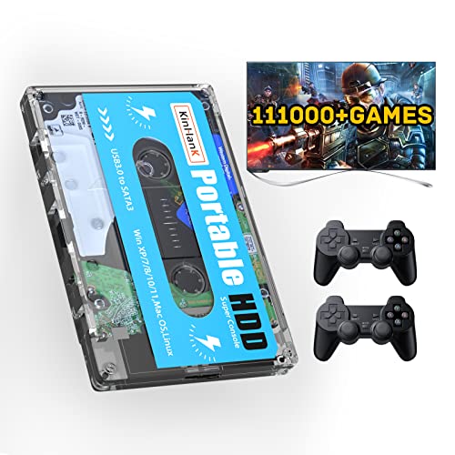 Kinhank 500G Portable External Game Hard Drive Disk, Built-in 111000+ Games, Batocera 33 Game System, for Laptop/PC/Windows, 2 Gamepads (2 Gamepads)