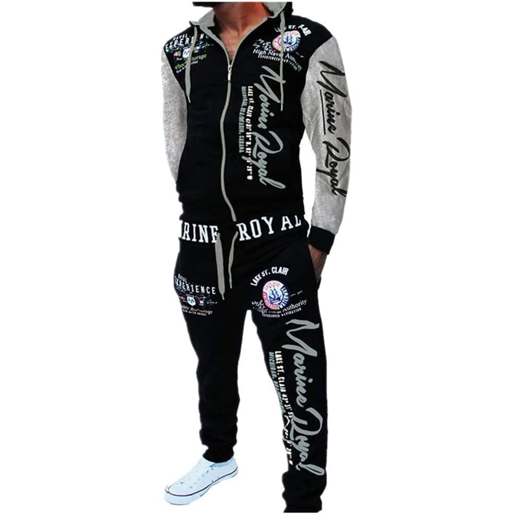 Hakjay Men's Hiphop Long Sleeve Full-Zip Sweat Suits, Size S, Red