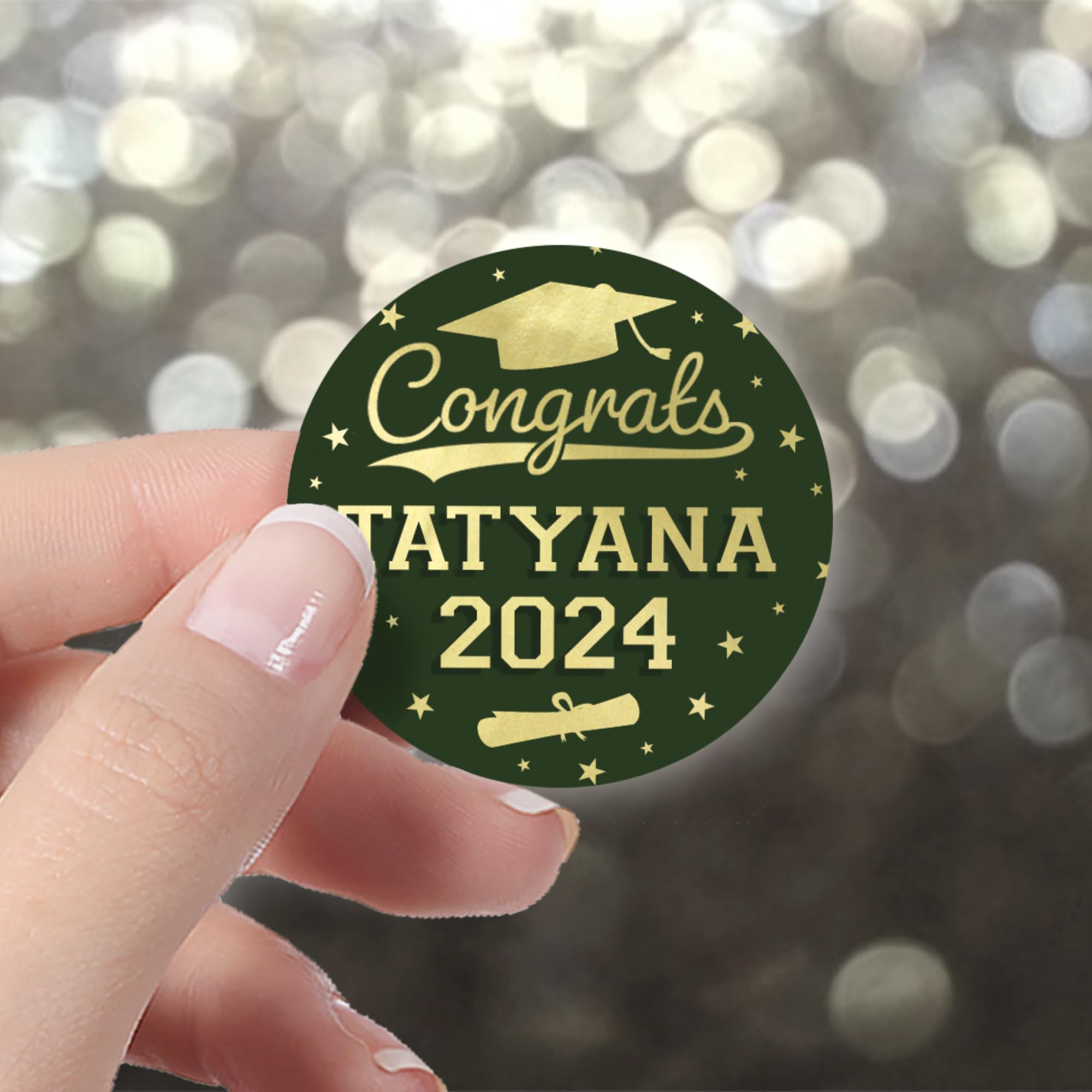 Personalized Green and Gold Graduation Envelope Seals, Class of 2024 Thank You Card Stickers, Bag Seals - 1.75 in. - 40 Count