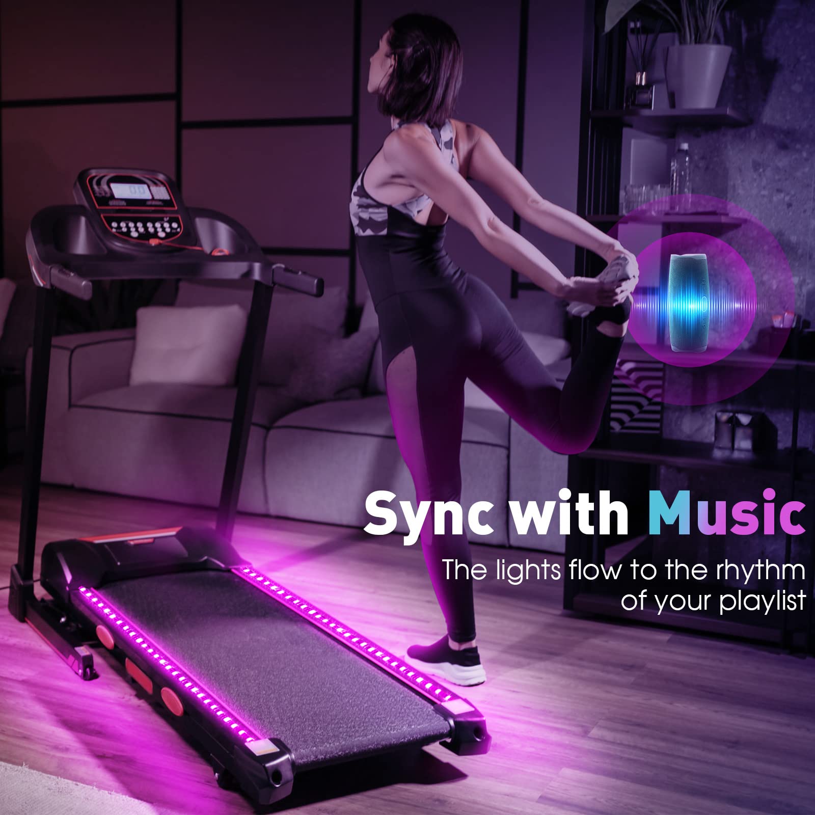LFSMVT Treadmill LED Strip Lights, RGBIC Treadmill Lights with Bluetooth APP & Remote Control, Music Sync, Cuttable and Waterproof LED Lights for Treadmills, Walking Pad and Running Machine