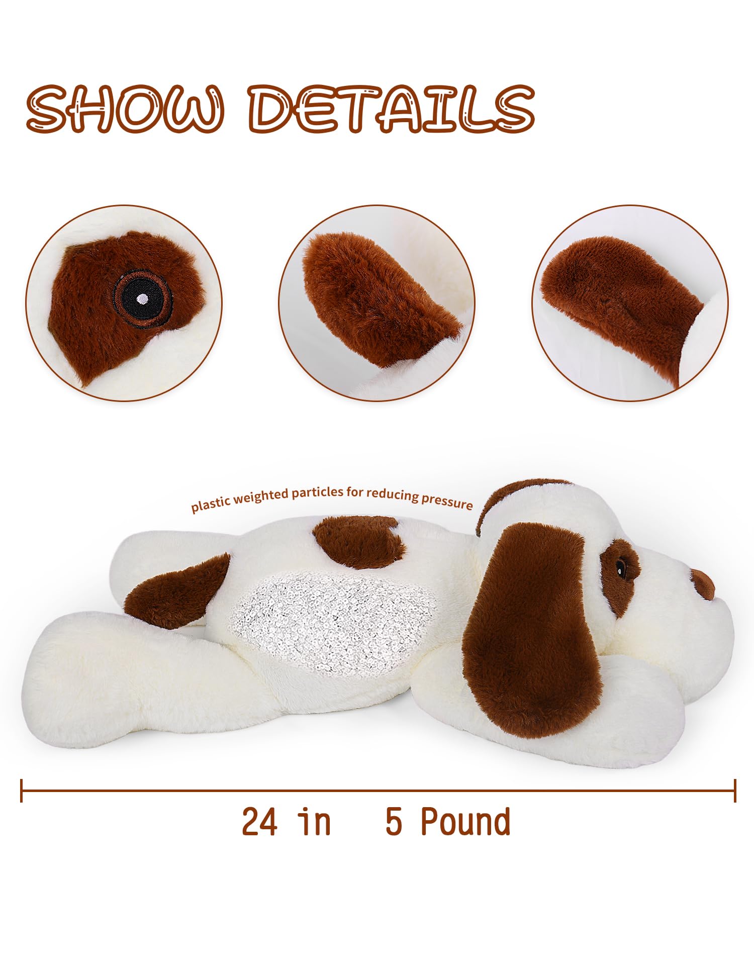 Gubuy 5 lb Weighted Animal Plush, 24in Weighted Cute Dog Plushie Toy Dolls Pillows (Dog)