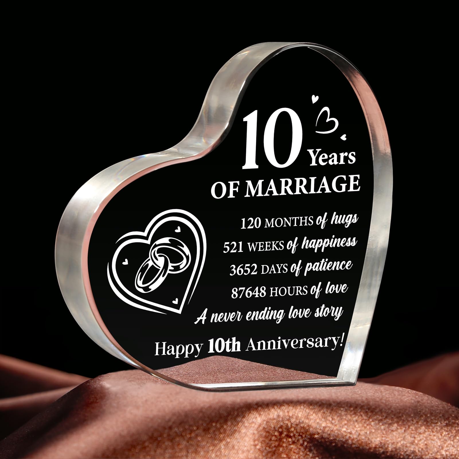 Milcier 10 Year Anniversary Present, Romantic 10th Anniversary Keepsake 3.9x3.9 Inch, Ten Years Anniversary Wedding Gifts for Husband Wife Her Him, 10th Anniversary Marriage Gifts for Men Women