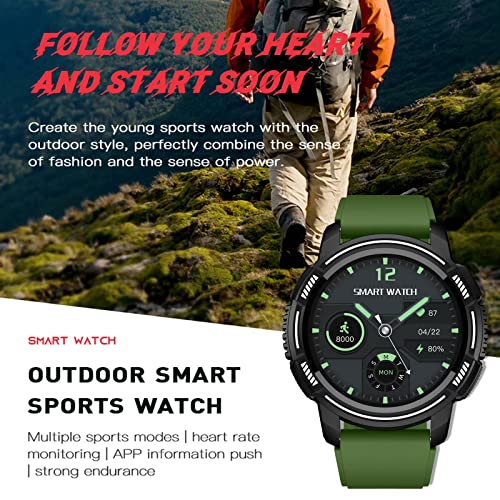 Military Smart Watch Fitness Tracker Sports Modes Long Battery Life Message Reminder Pedometer Counter IP68 Waterproof Smartwatch for Android iOS