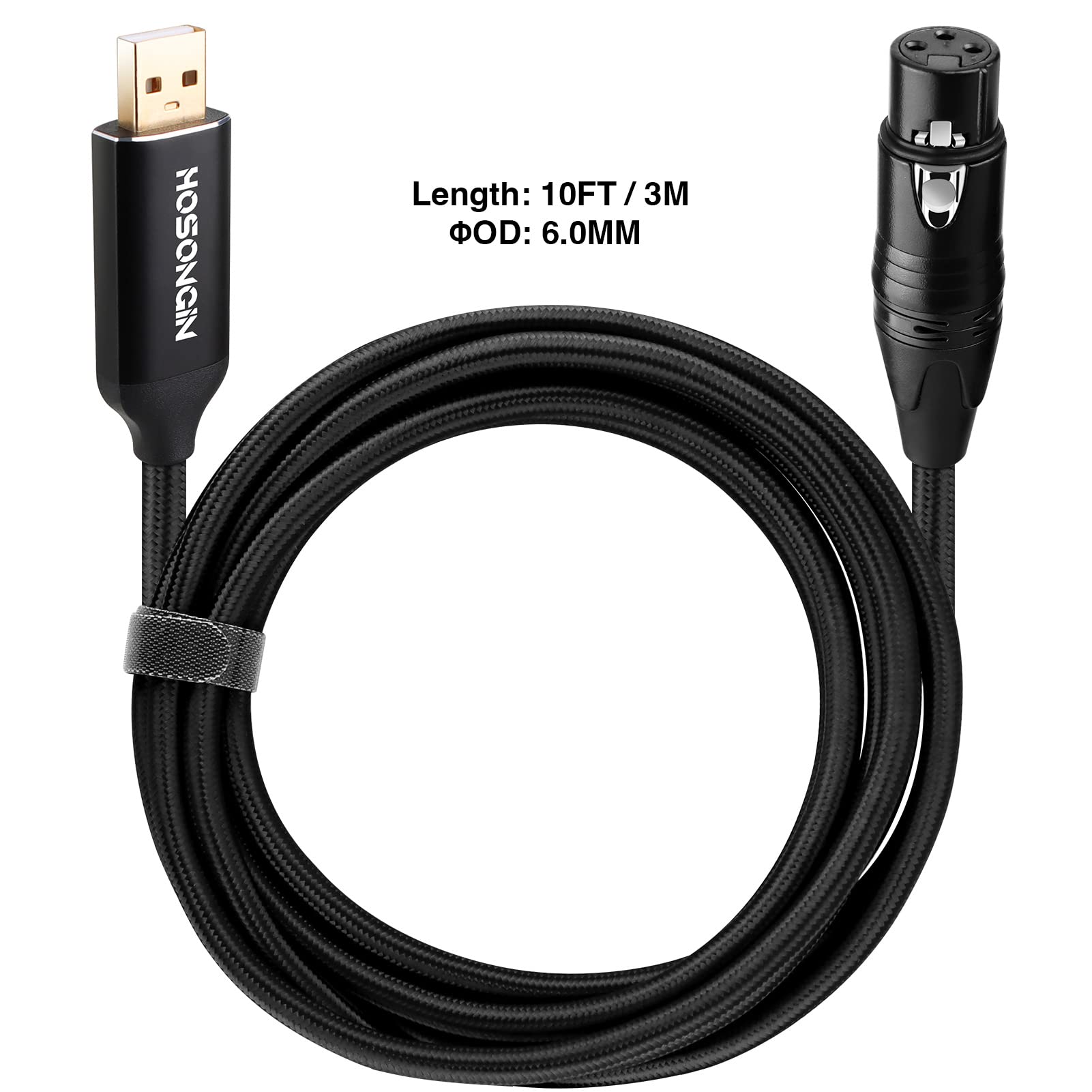 HOSONGIN USB Microphone Cable 10Ft, USB Male to XLR Female Mic Link Converter Cable Studio Audio Cable Connector Cords Adapter for Microphones or Recording