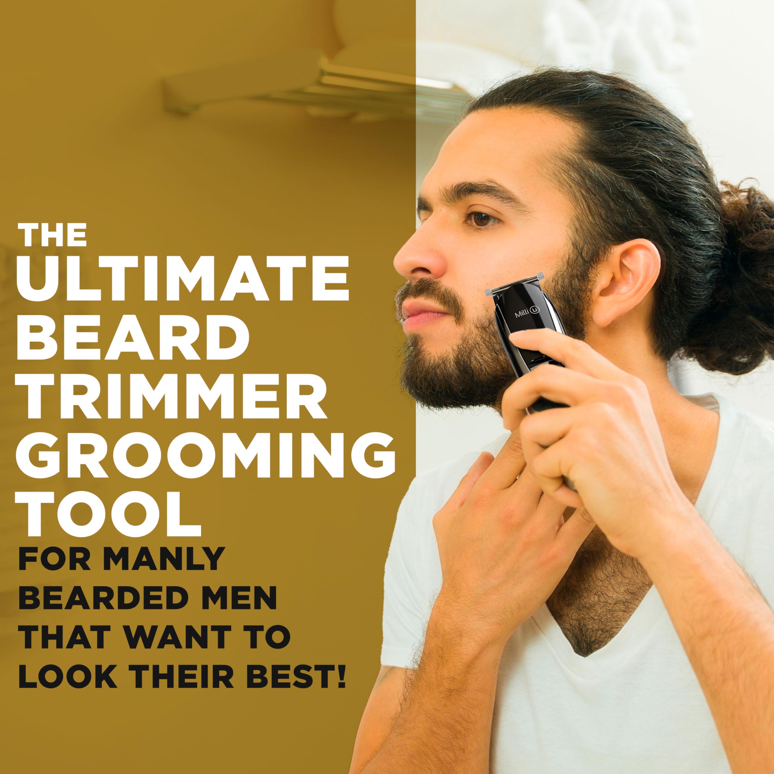 Milli-U Men's Waterproof Cordless Beard and Body Hair Trimmer, Self-Sharpening Steel Blades, 13 Multigroom Attachments, 1 Year Risk Free Guarantee
