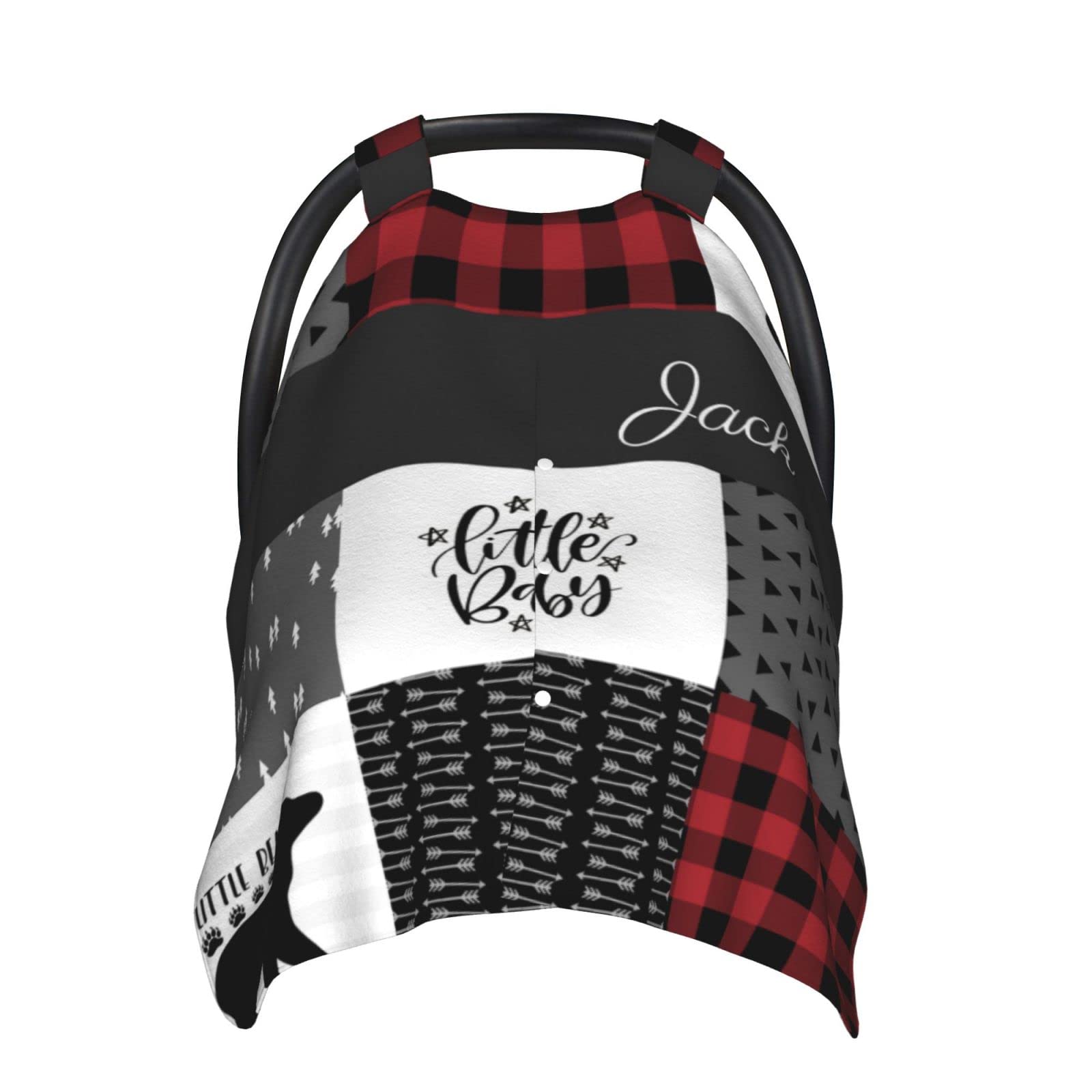 Personalized Woodland Bear Baby Car Seat Canopy for Babies with Name, Custom Red Baby Car Seat Covers for Girls, Opening Minky Nursing Breastfeeding Cover Infant Carseat Canopies for Newborn
