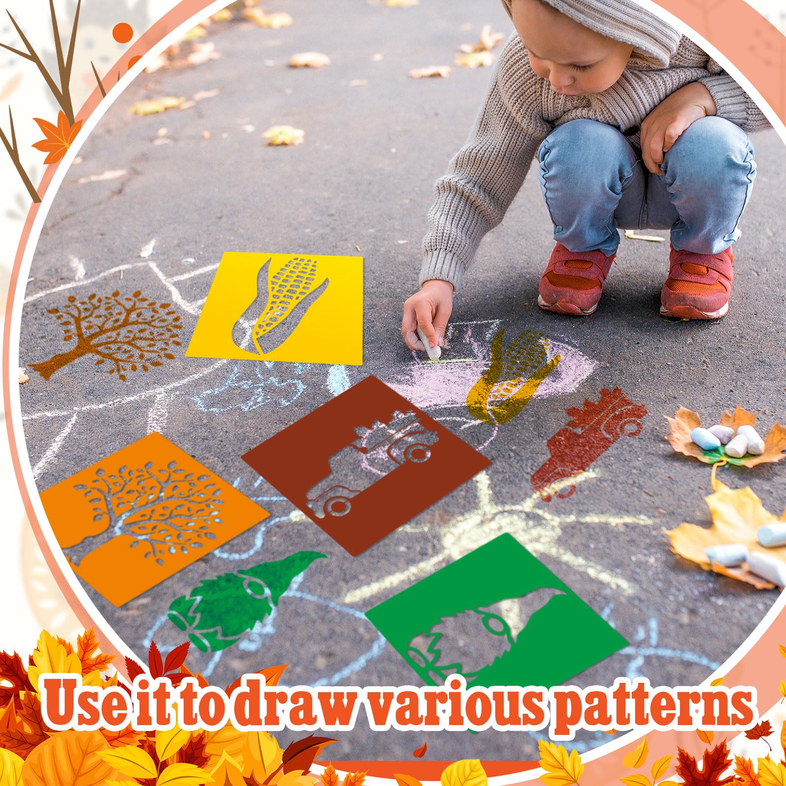 Henoyso 24 Pcs Fall Stencil Set 8 x 8 Inch Plastic Drawing Painting Stencil Templates Stencil Assorted Stencils Reusable for Kids Painting on Wood Paper Scrapbook Wedding DIY Art Crafts