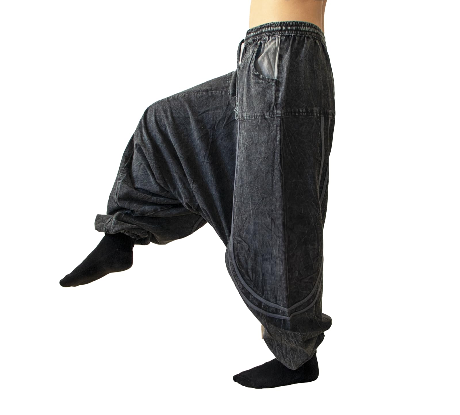 manakamana Mens Yoga Harem Pants, Cotton Drop Crotch Pants, Festival Low Crotch (US, Alpha, Small, Large, Regular, Regular, Grey)