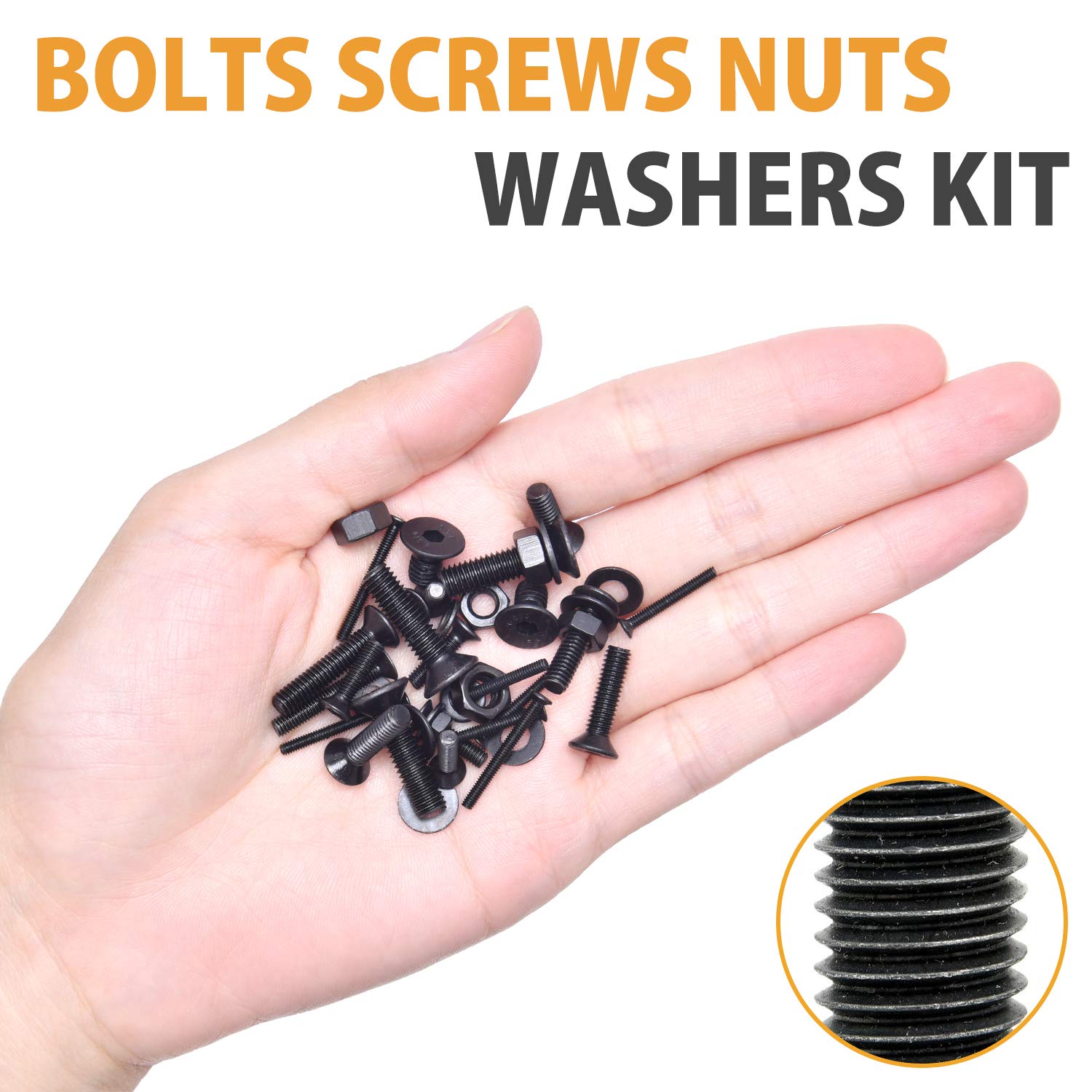 M6-1.0 M8-1.25 Flat Countersunk Hex Head Socket Cap Screws, 10.9 Grade Alloy Steel, VIGRUE 205PCS Metric Internal Hex Screws Bolts Nuts Washers Assortment Kit, Full Coarse Thread UNC