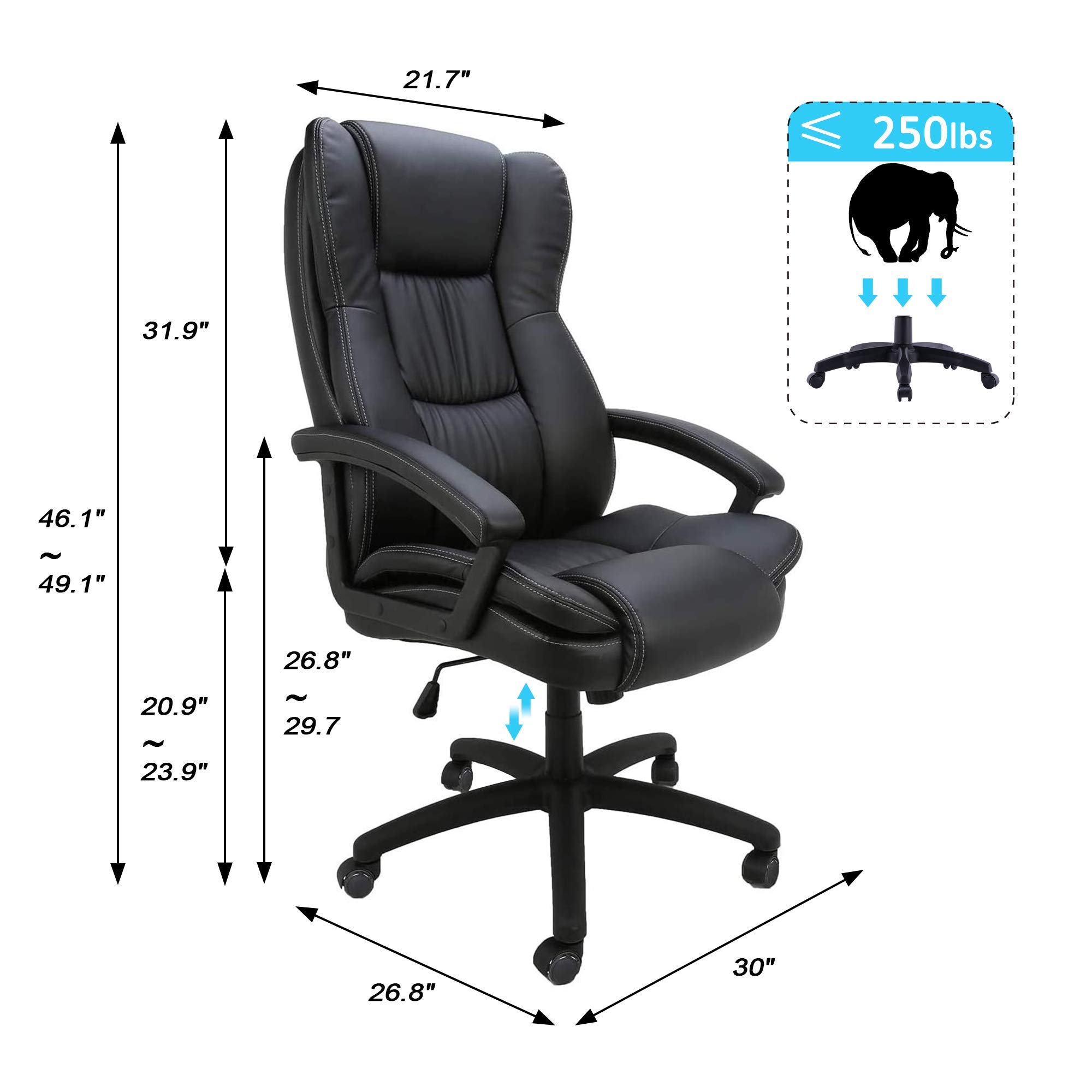 HOMEFUN Ergonomic Executive Office Chair, Black High Back Comfortable Adjustable Leather Home Desk Chair Big and Tall Computer Task Chair with Lumbar Support
