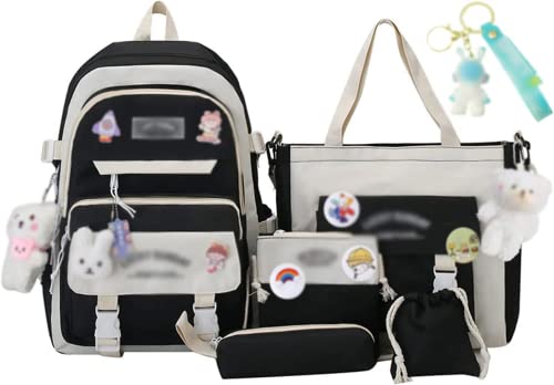 TOAOSET Kawaii Backpack 5Pcs Set Lightweight aesthetic backpack,Teens laptop computer cute backpacks for girls (girls backpack,one size)