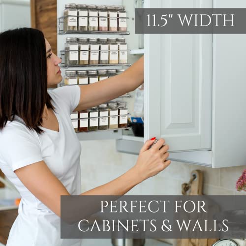 ZICOTO Premium Iron Spice Rack Organizer for Cabinets or Wall Mounts - Space Saving Set of 4 Hanging Racks - Perfect Seasoning Organizer For Your Kitchen Cabinet, Cupboard or Pantry Door
