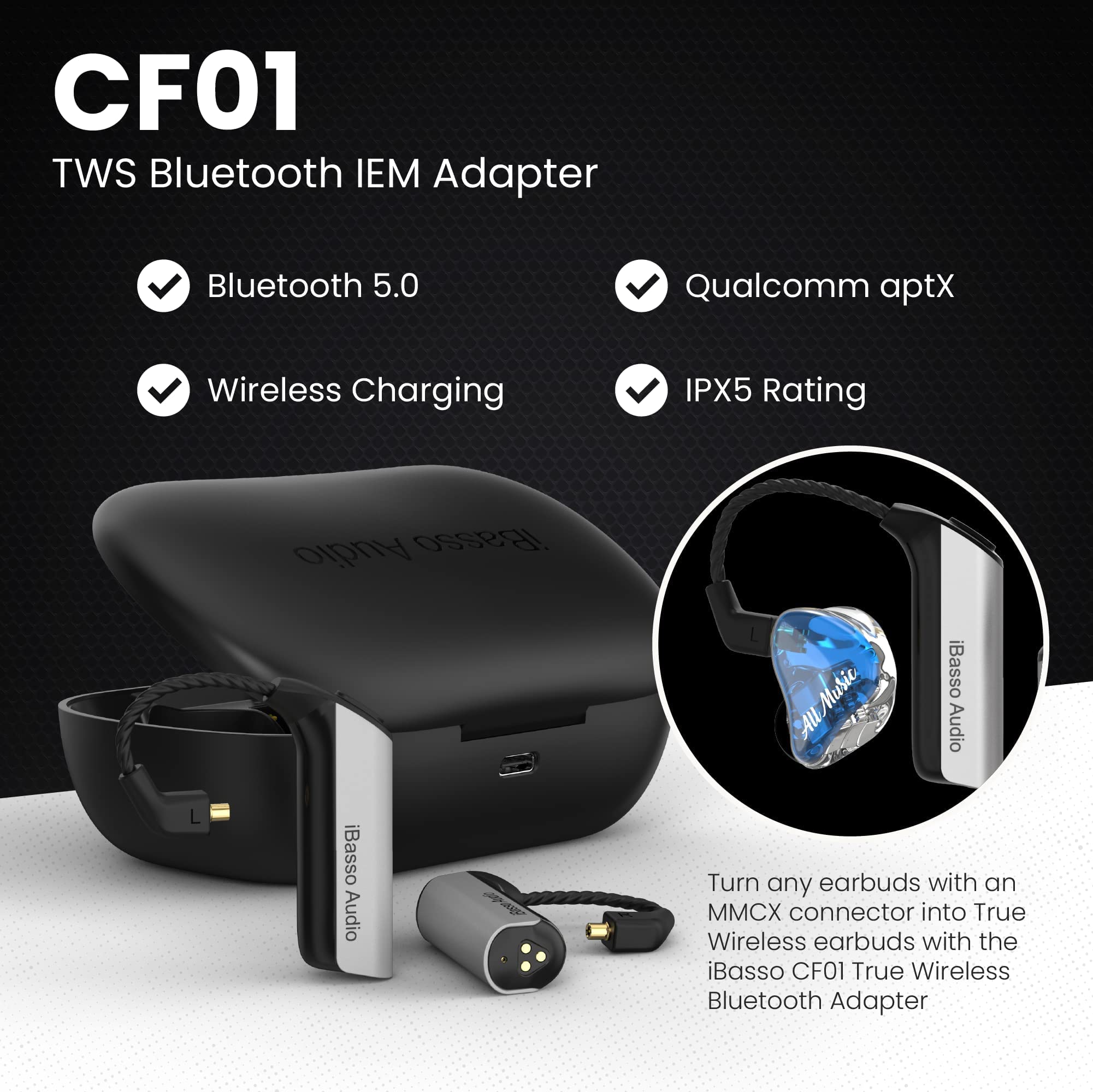 iBasso CF01 True Wireless Bluetooth Adapter for MMCX Earbuds & in-Ear Monitors
