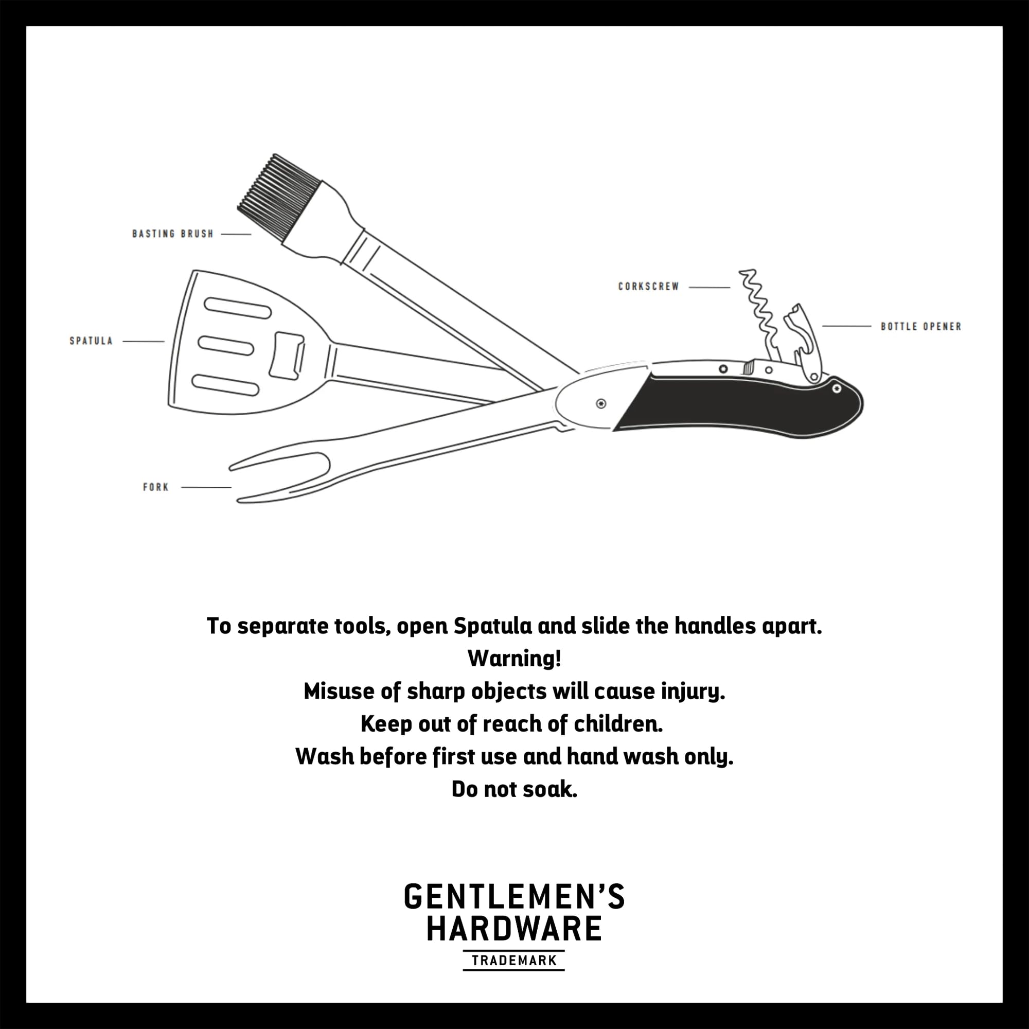 Gentlemen's Hardware GEN274 Portable and Detachable Wood-Handled Multi-Tool, 5-in-1, BBQ 5-in-1